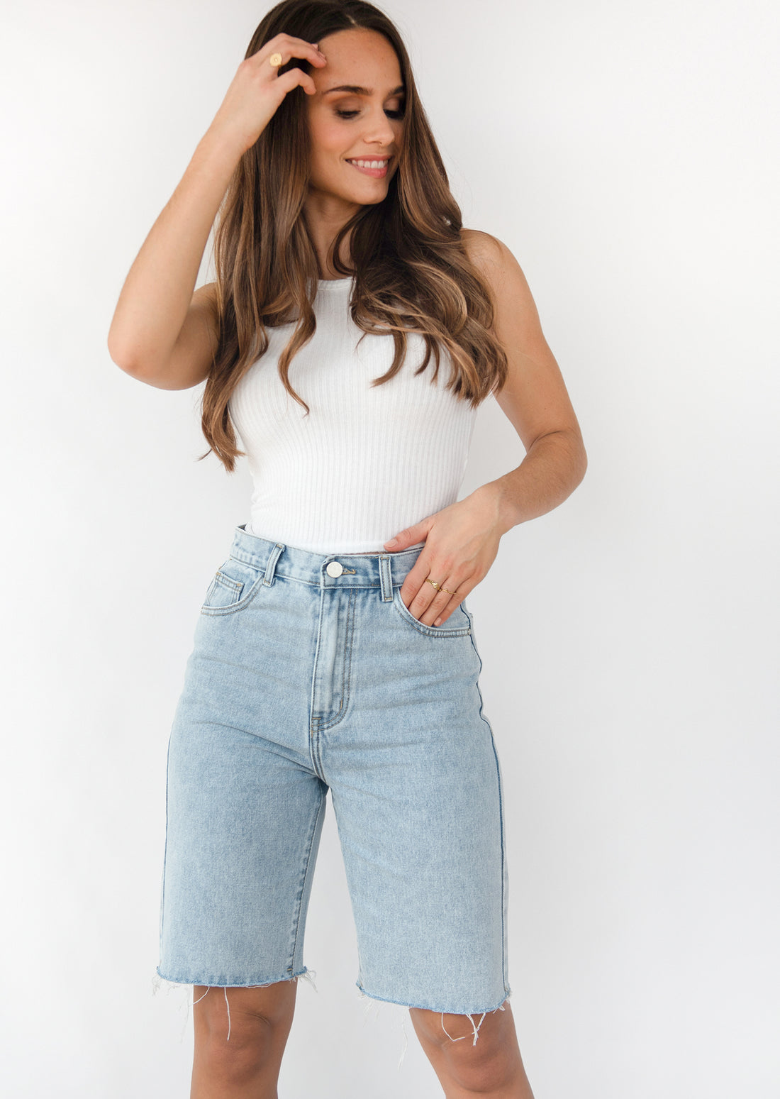 Longline denim shorts in light blue – Outfitbook.fr